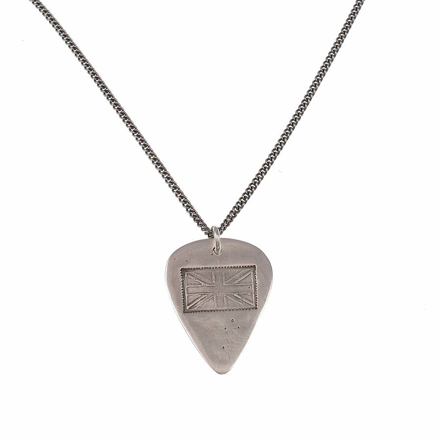 British Flag Stamp Silver Plectrum Necklace - Name My Jewellery